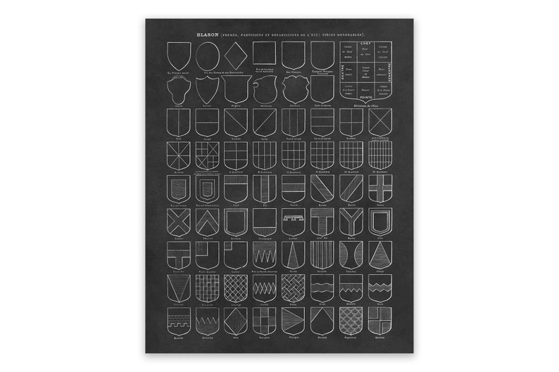 Heraldry Print: Medieval Coat of Arms Illustration, Vintage Style ...