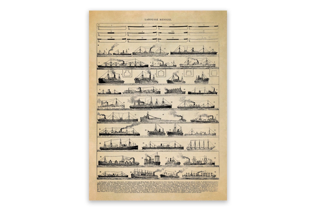 Old Nautical Ship Print, Cargo Ships Styles Chart Poster, Premium ...