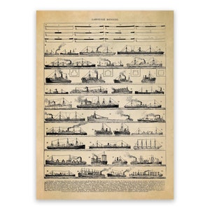 Old Nautical Ship Print, Cargo Ships Styles Chart Poster, Premium ...