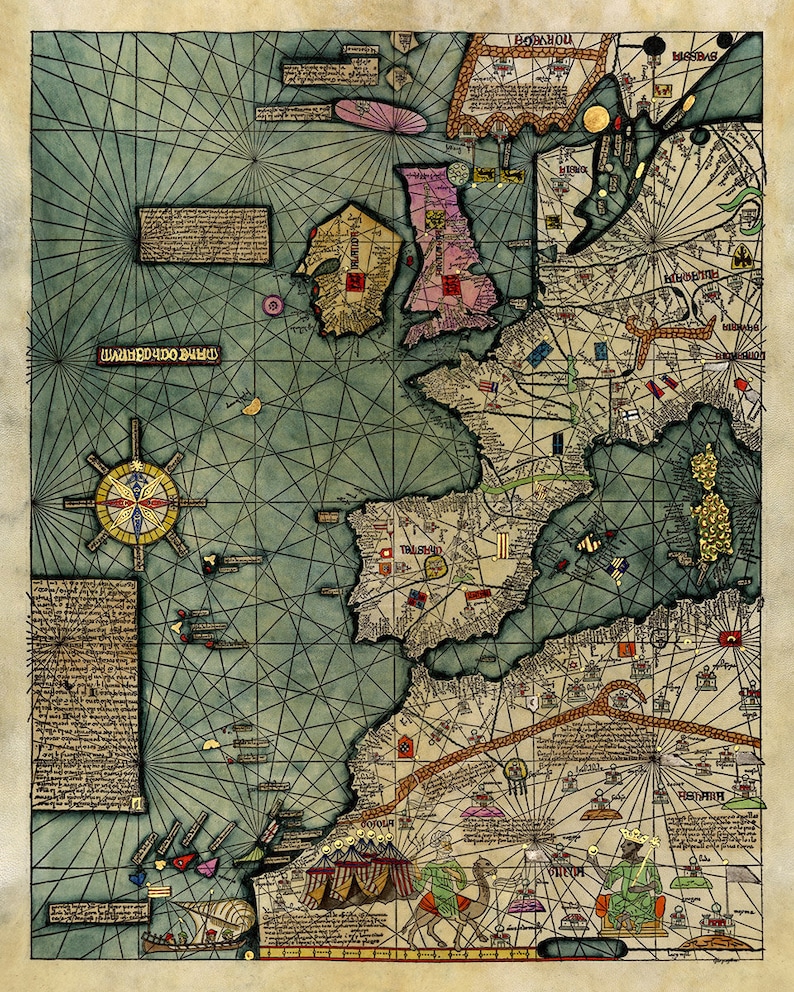 Ancient Catalan Atlas Medieval World Map Print Set, Vintage Style Print ...