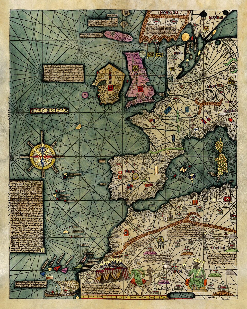 Ancient Catalan Atlas Medieval World Map Print Set, Vintage Style Print ...