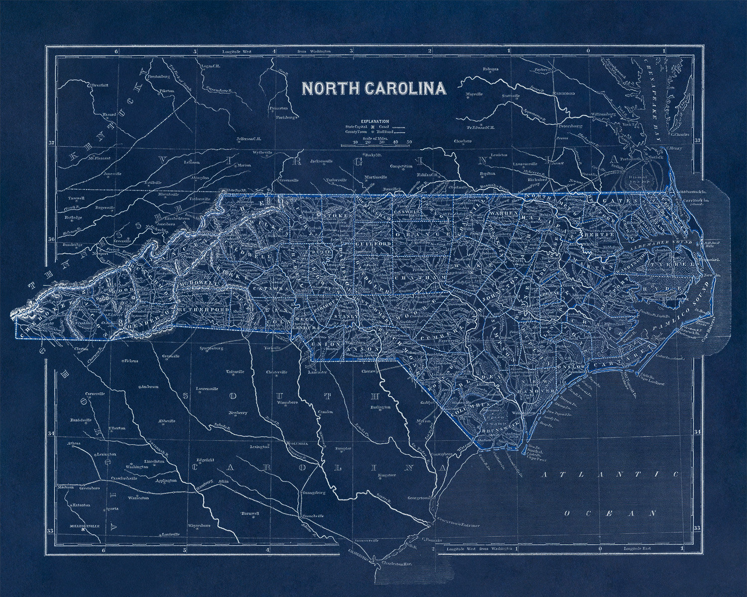 Nc Ny 1947 North Carolina Railroad Map By Originalantiquemaps