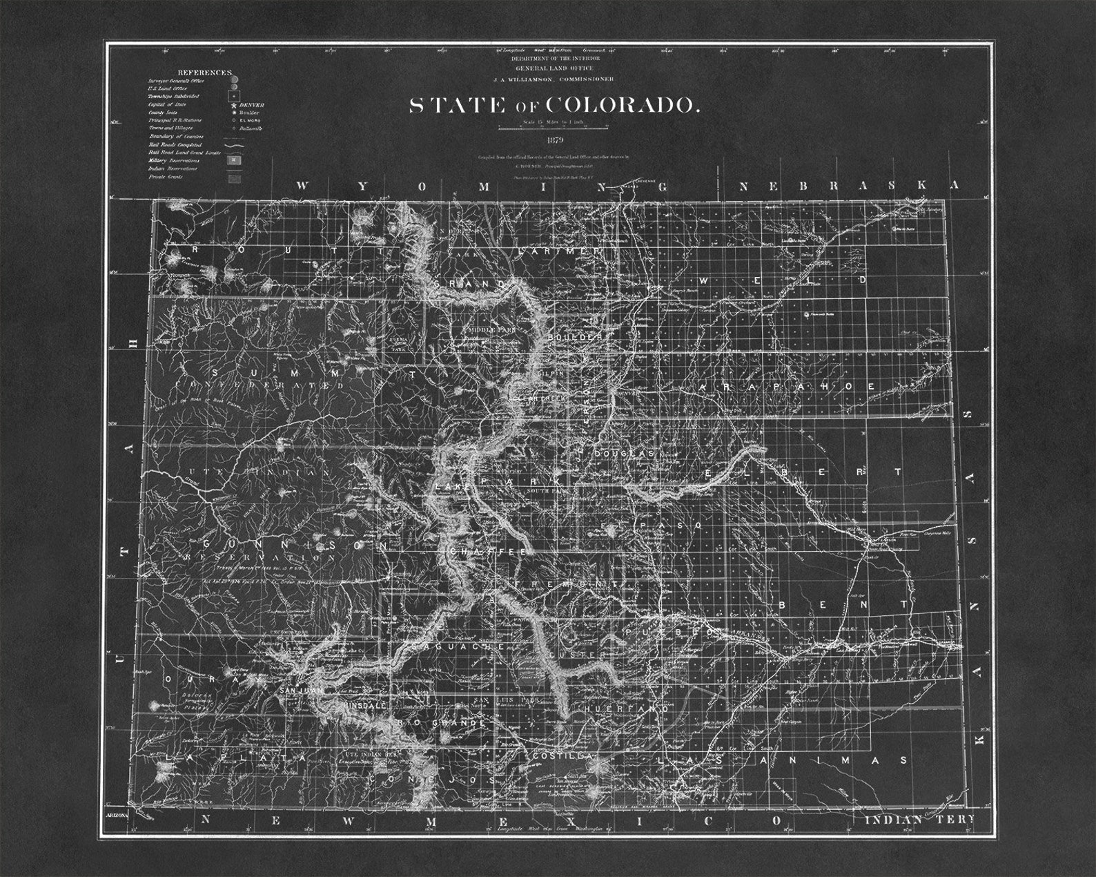 Old Colorado State Map Vintage Style Print Circa 1800s - Etsy