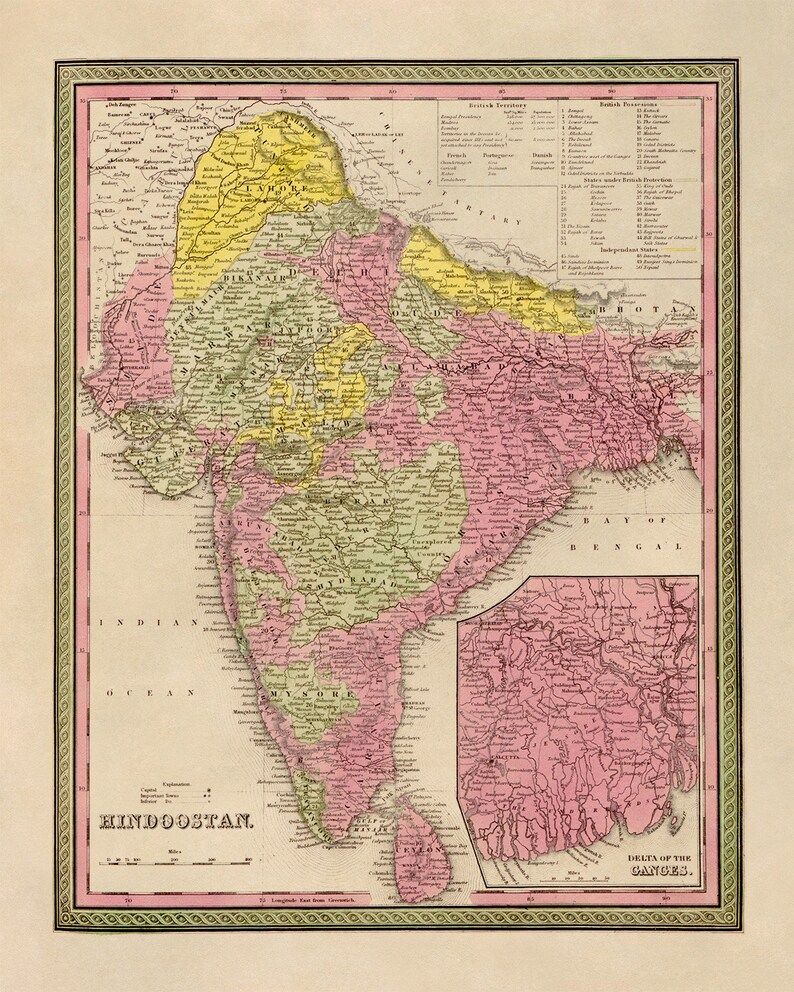 Antique India Hindustan Map Vintage Style Print Circa 1800s - Etsy