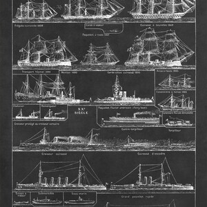 Old Nautical Ship Illustration, Types of Steam and Sailing Ships Chart ...