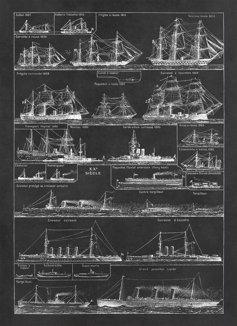 Nautical Ocean Type Ship Illustration, Steam and Sailing Ships Chart ...