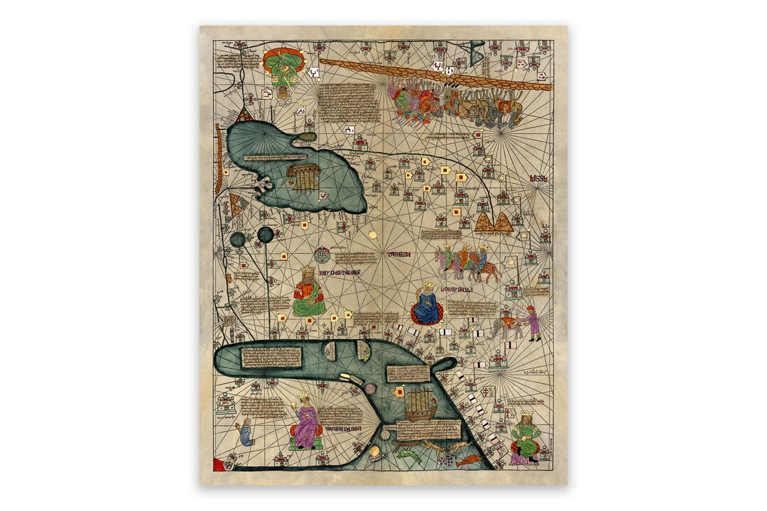 Middle East Catalan Atlas Medieval Map, Vintage Style Print Circa 1300s ...