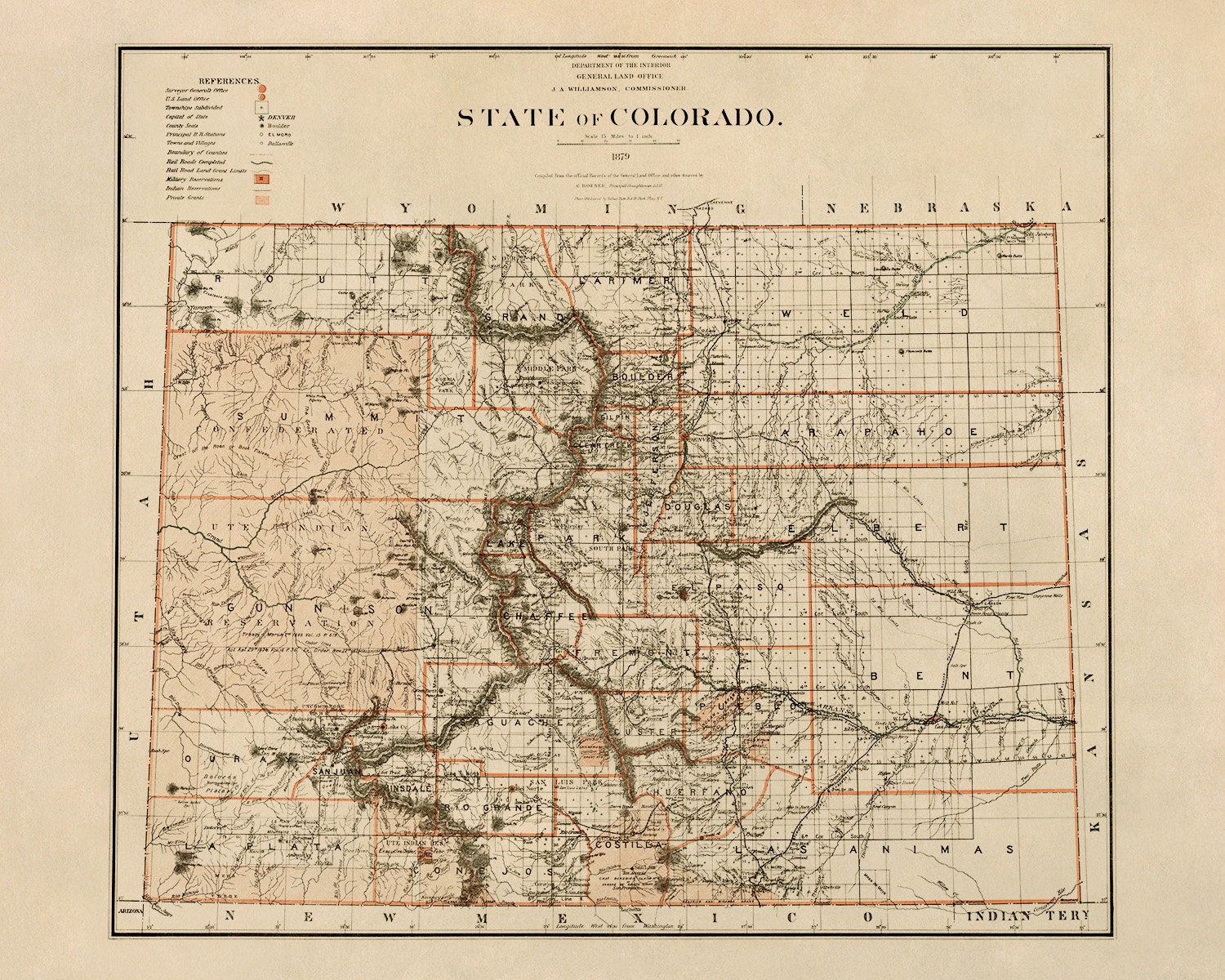 Old Map of Colorado, 19th Century Cartography Decor, Vintage Style ...