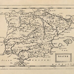 Old Map of Spain, 17th Century Cartography Decor, Vintage Style Print ...