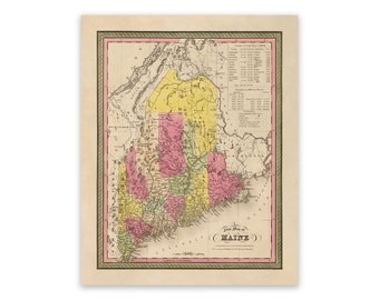 Maine 1820 Perkins Old Map Reprint State - Etsy