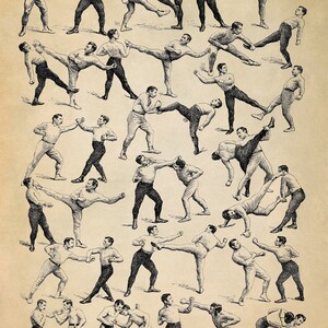 Vintage Boxing Print, Old Boxer Fighting Techniques Styles Chart ...