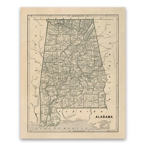 Old Alabama State Map, Vintage Style Print Circa 1800s - Etsy