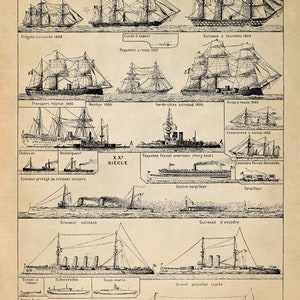 Old Nautical Ship Illustration, Types of Steam and Sailing Ships Chart ...