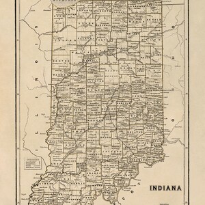 Old Map of Indiana, 19th Century Cartography Decor, Vintage Style Print ...