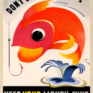 WWII Propaganda Poster: Keep Your Mouth Shut, Fishing Art Print - Etsy