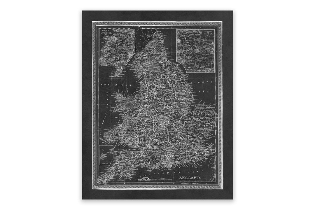 Antique Map of England, 19th Century Home Decor, Vintage Style Print ...