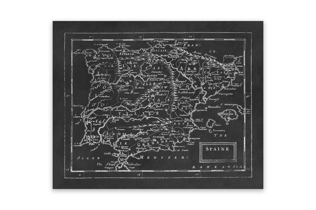 Old Map of Spain, 17th Century Cartography Decor, Vintage Style Print ...