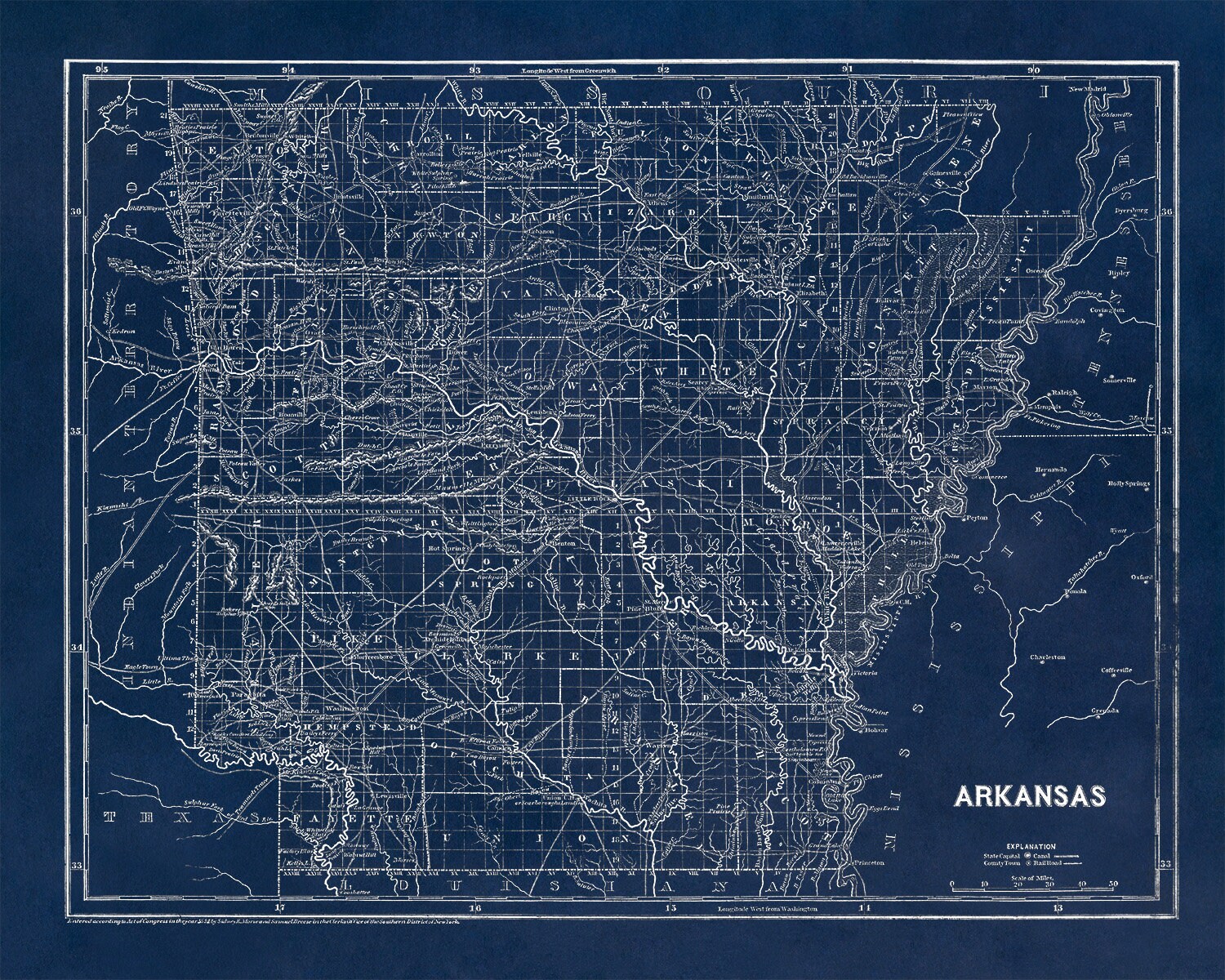 Arkansas Railroad Map 1842 Vintage Style Print Retro Home | Etsy