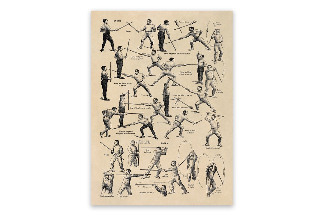 Singlestick Fencing Techniques Vintage Chart Print, FD31 - Etsy