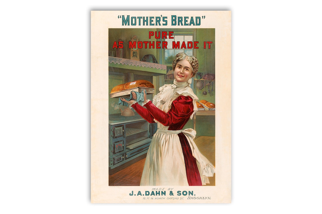 Mothers Bread Victorian Era Baking Print, Kitchen Cooking Artwork ...