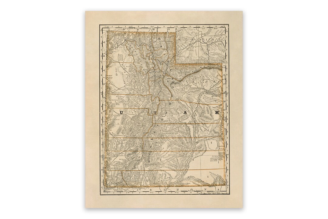 Old Map of Utah, 19th Century Cartography Decor, Vintage Style Print ...