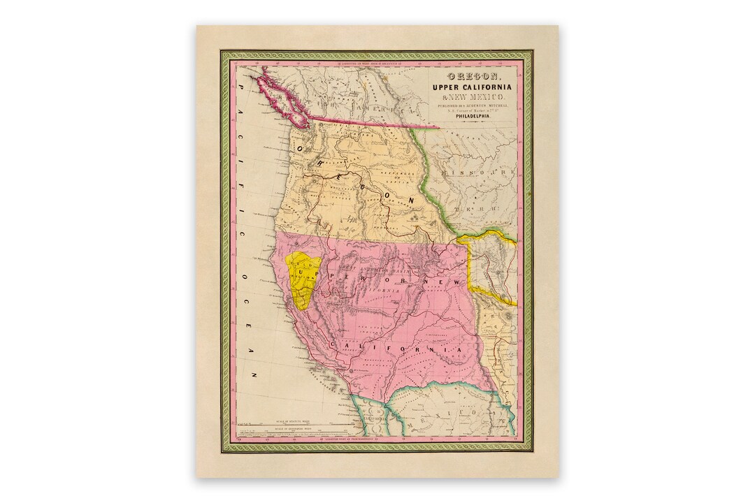 1849 Oregon California Map Print: Vintage Style, Old West Territory - Etsy