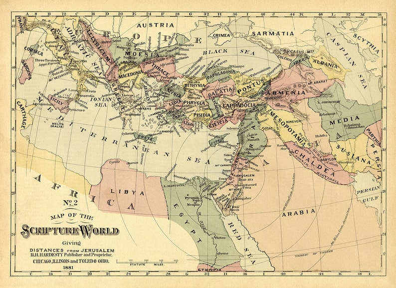 Biblical Map of the Scripture World 1800s Holy Land Middle | Etsy