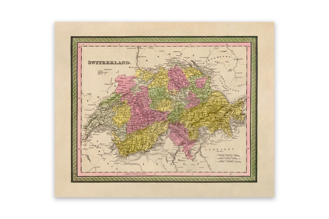 Old Map of Switzerland Vintage Style Print Circa 1800s - Etsy