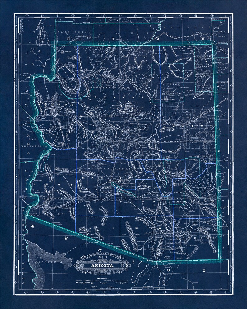 Arizona Railroad Map Vintage Style Print Circa 1800s - Etsy