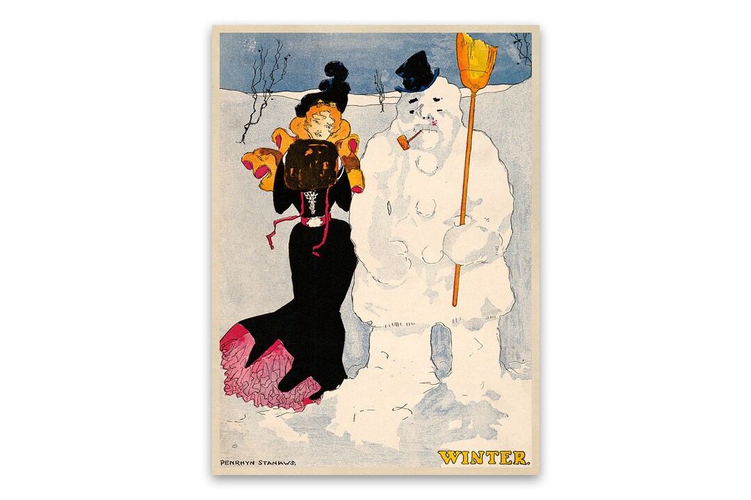 Vintage Winter Time Seasonal Illustration, Premium Reproduction Print ...