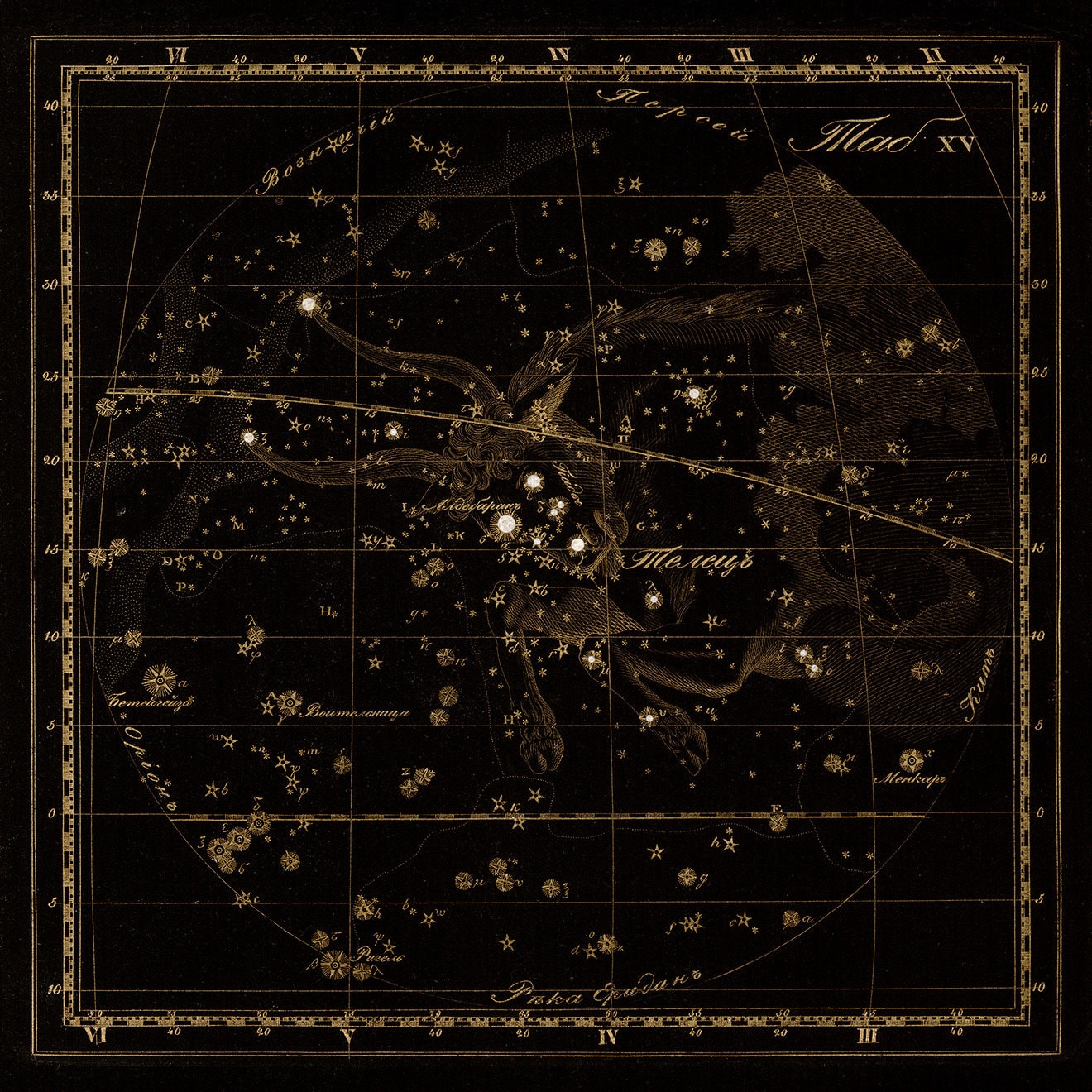 Taurus Zodiac Sign Art Old Russian Astronomy Chart Star | Etsy