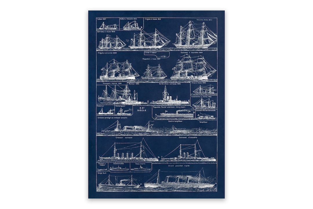 Nautical Ocean Type Ship Illustration, Steam and Sailing Ships Chart ...