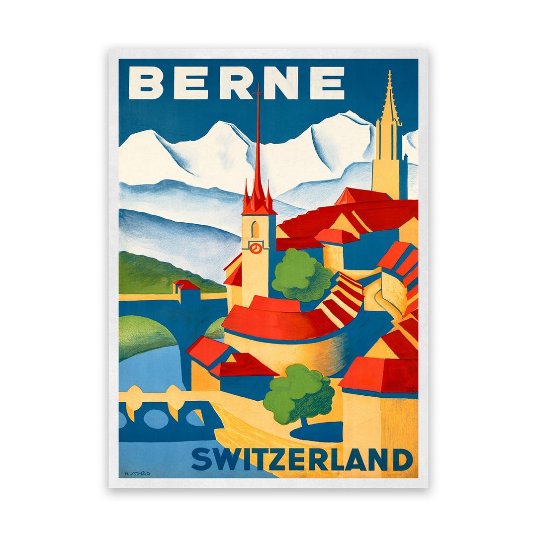 Bern Switzerland Travel Poster, Vintage Style 1900s Rustic Reproduction ...