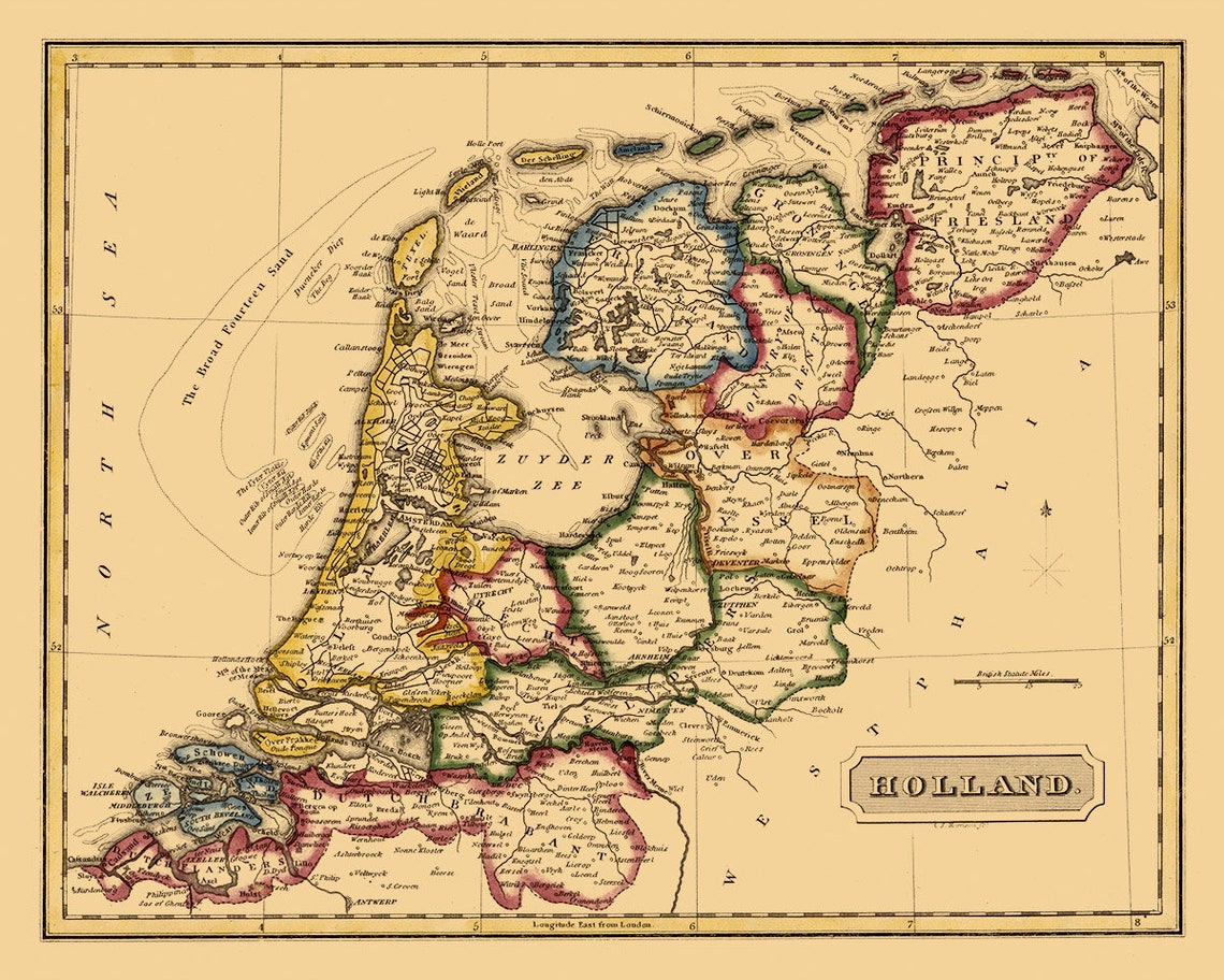 Old Holland Map 1800s Netherlands Antique Vintage Style | Etsy