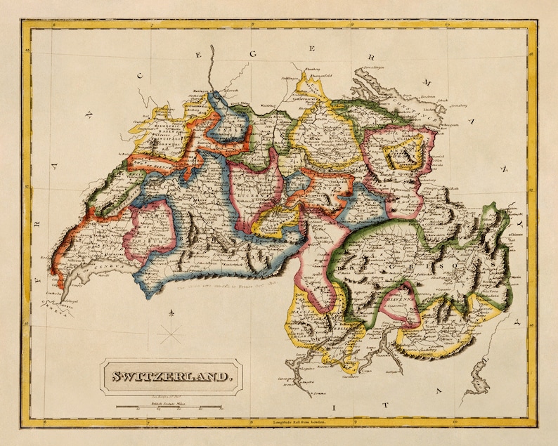 Old Map of Switzerland , Vintage Style Print Circa 1800s - Etsy
