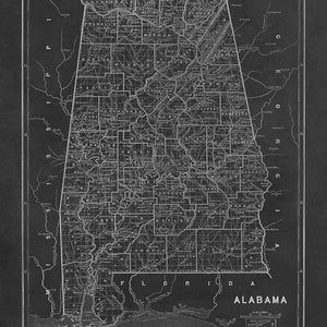 Old Alabama State Map, Vintage Style Print Circa 1800s - Etsy