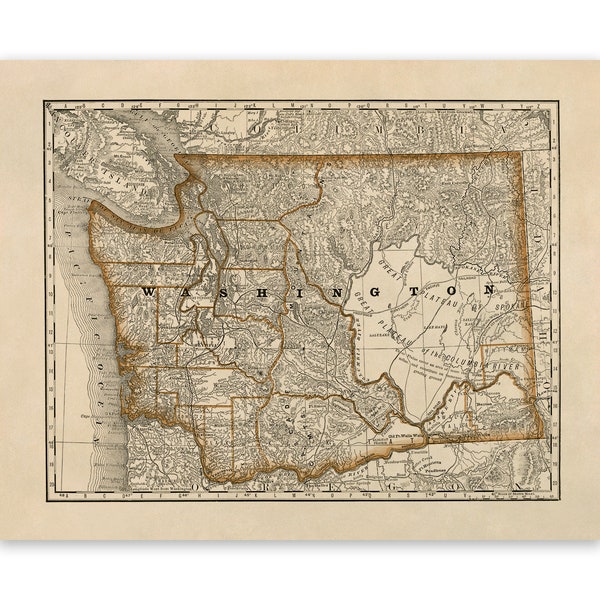Wa State Map Large - Etsy