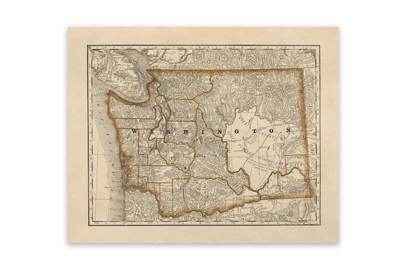 Old Washington State Map Vintage Style Print Circa 1800s - Etsy