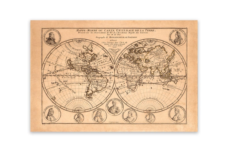 Antique Mappe Monde World Map Vintage Style Print Circa 1700s - Etsy