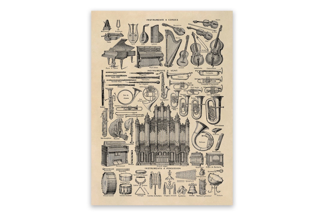 Vintage Musical Instruments Poster: Orchestra Chart Reproduction Print ...