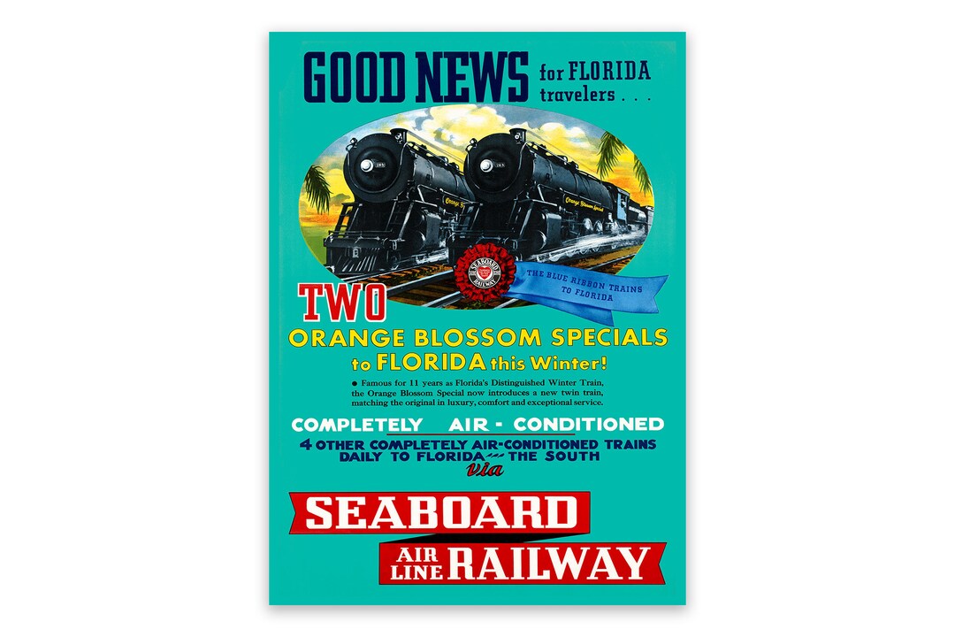 Florida Railroad Travel Poster, Premium Vintage Style Reproduction ...