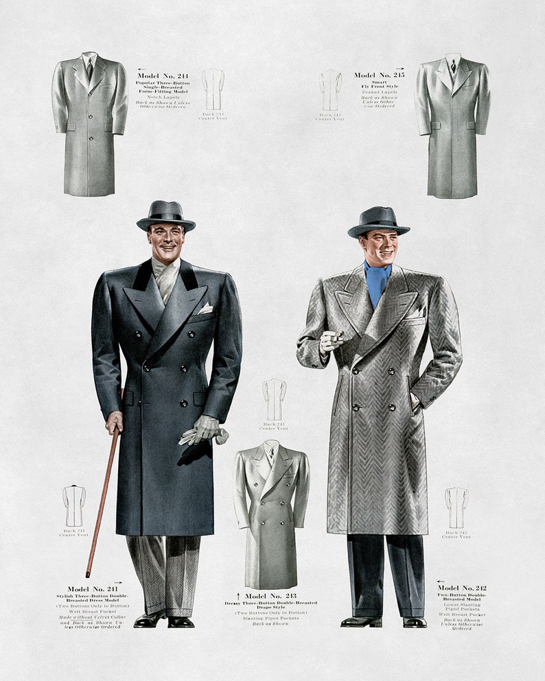 Men's Suit Overcoat Vintage Style Fashion Print, 1930s-1940s Department ...