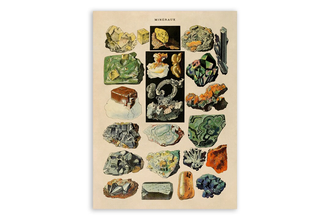 Minerals Print, Vintage Style Geology Illustration, Geologist Poster ...