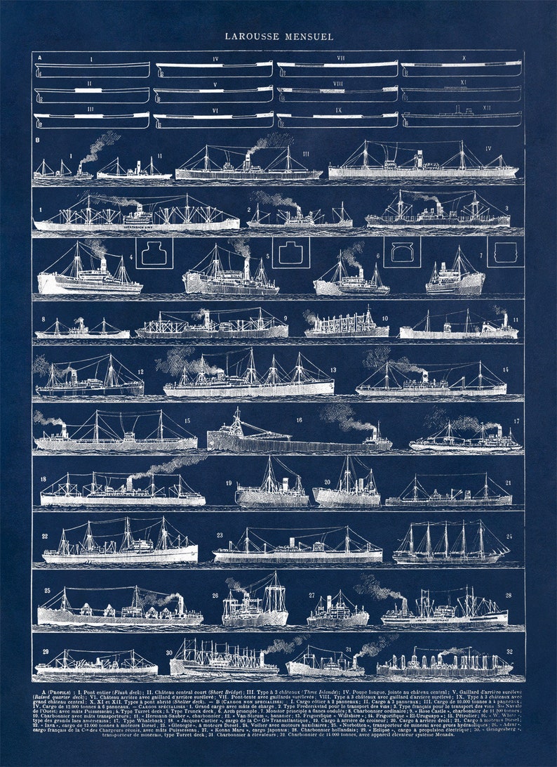 Old Nautical Ship Print Cargo Ships Styles Chart Vintage - Etsy