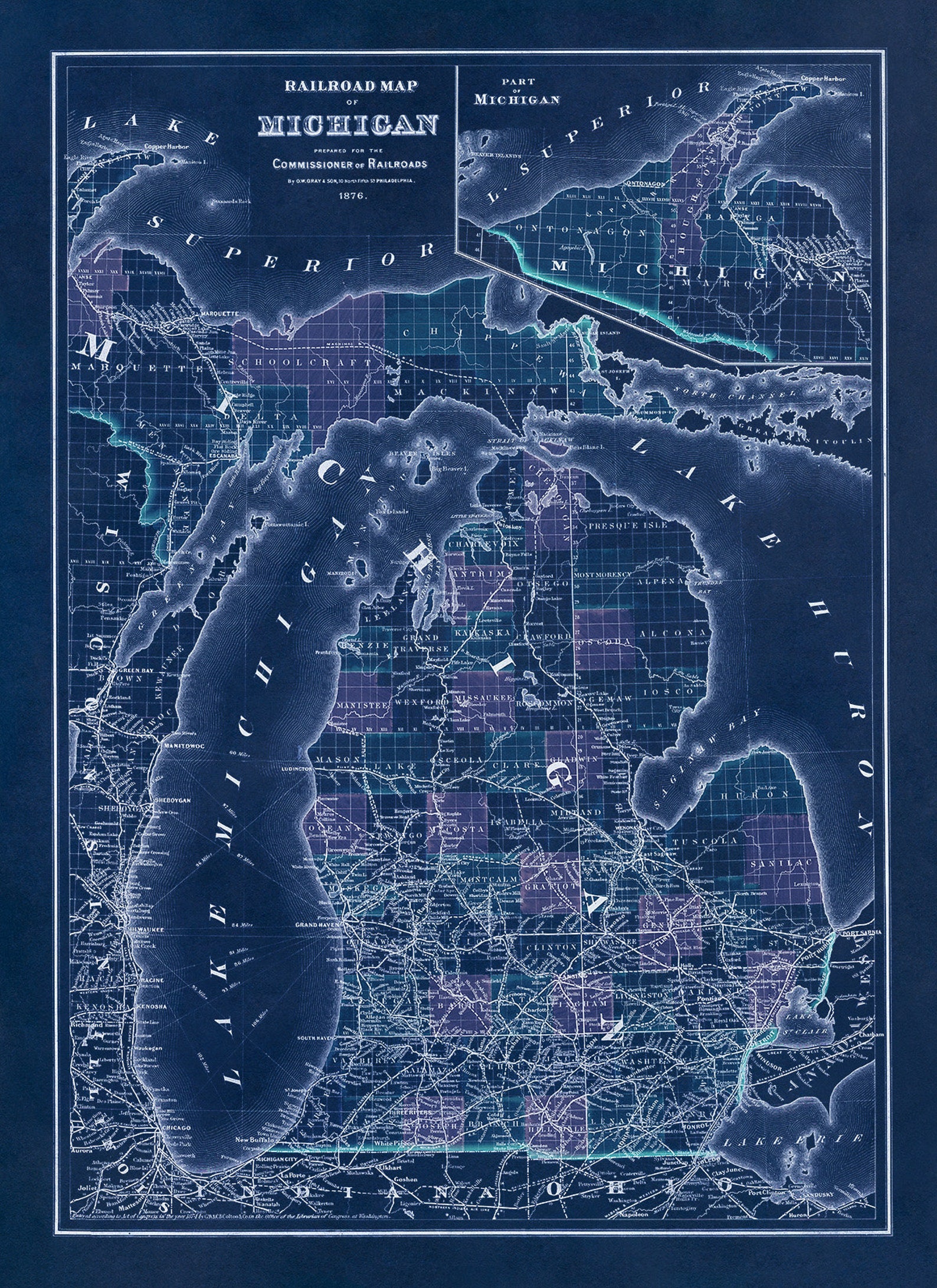 Old Michigan Railroad Map, Vintage Style Print Circa 1800s - Etsy