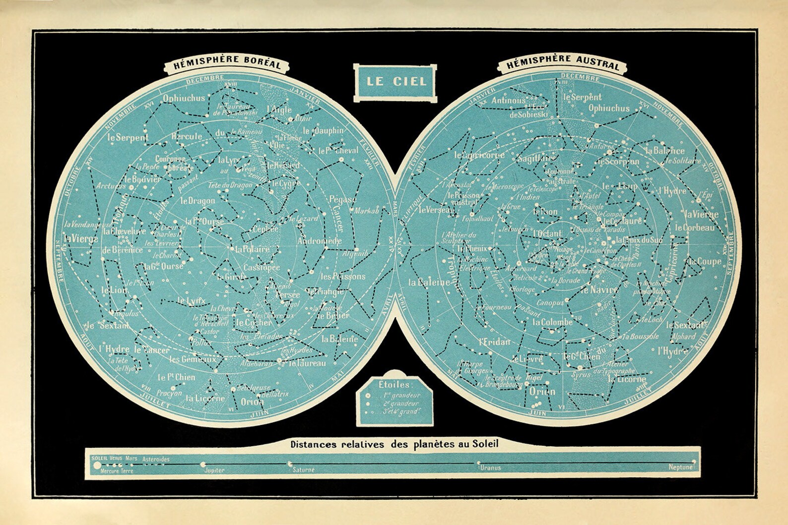 Zodiac Constellations Poster Old Star Chart Astronomy Print - Etsy