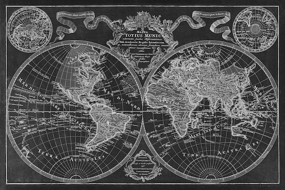 Antique World Map Black And White