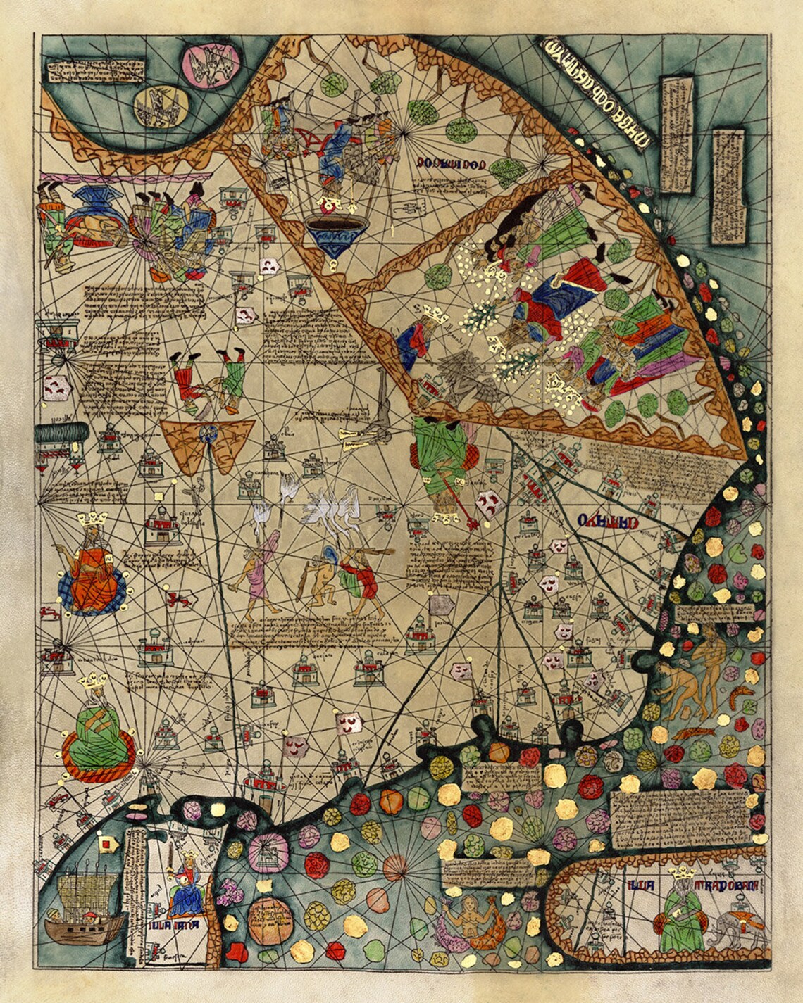 Ancient Catalan Atlas Medieval World Map Print Set, Vintage Style Print ...