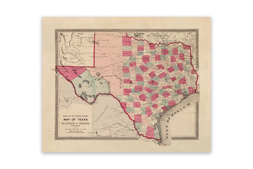 Old Texas State Map, Vintage Style Print Circa 1800s - Etsy