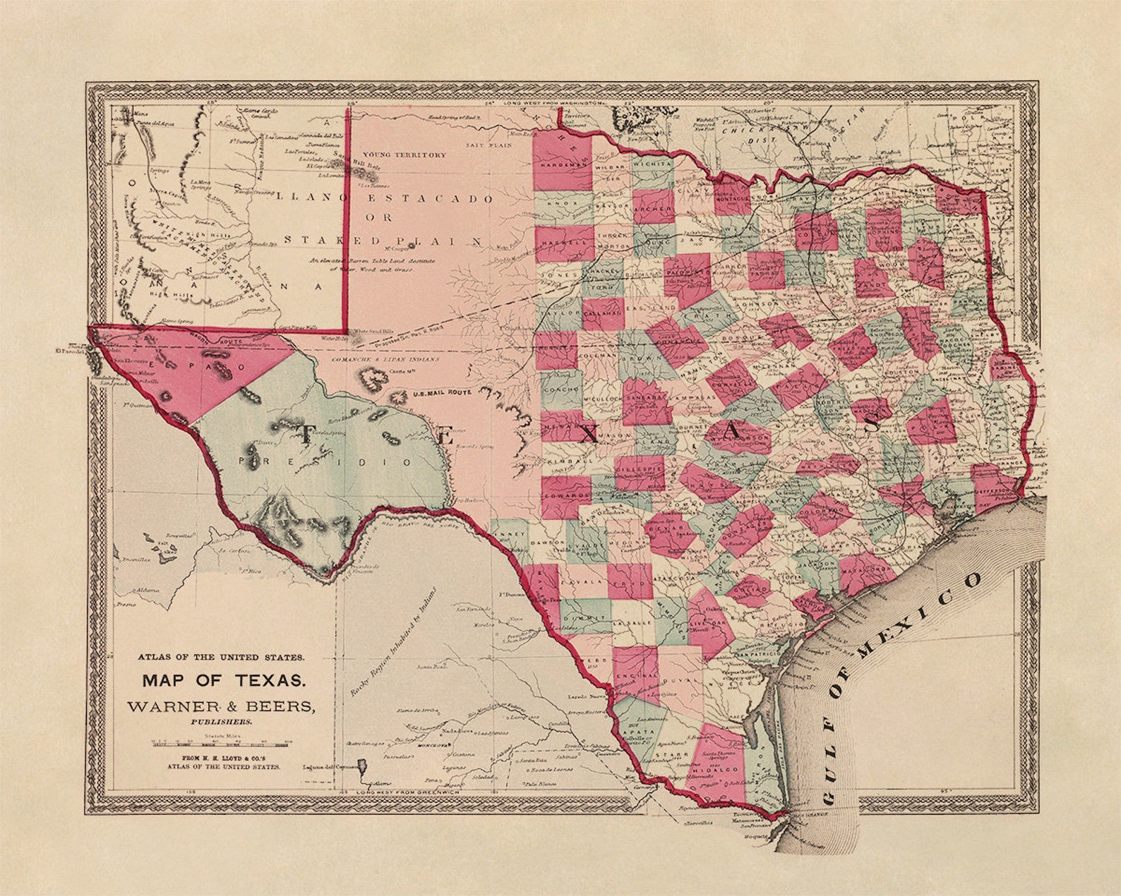 Old Texas State Map Print Texas State Poster Circa 1890 | Etsy